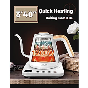 MeeLeya Electric Gooseneck Kettle with Temperature Control, Pour Over Coffee Kettle & Tea Kettle, Electric Kettle 1200 Watt, 0.8L (White)