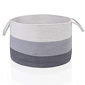 N/W VOYSIGN Cotton Rope Woven Basket XXXLarge Size 22"x22"x14"-can be Used for Organization and Storage, Baby Laundry Baskets, Woven Blanket Baskets, Storage Bins, Grey Color…