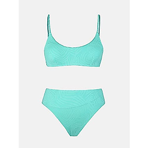 CUPSHE Women Swimsuit Bikini Set Two Piece Bathing Suit High Waisted Ribbed Texture Asymmetrical Bottom, XL Light Green