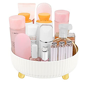 CGBE Lazy Susan Organizer, 360 Degree Rotating Makeup Organizer, Lazy Susan Round Turntable Storage Tray for Vanity Bathroom Countertop Kitchen Organized Makeup, Cosmetics, Condiment-White