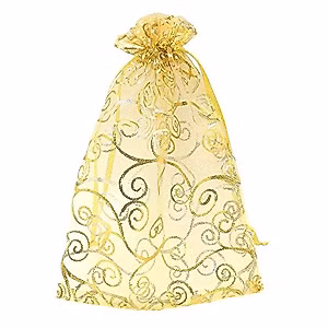 Onwon 50 PCS/set Party Wedding Favor Gifts Bags, Luxury Jewelry Candy Gift Bags, Champagne Drawstring Pouches, Velvet Drawstring Pouches, Gold Line Drawstring Sheer Organza