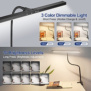 NEWACALOX Desk Lamps for Home Office, LED Desk Lamp with Touch Control and Night Light Function, Architect Task Lamp with 16-inch Long Lamp Head, 3 Modes 10 Brightness Gooseneck Desk Light