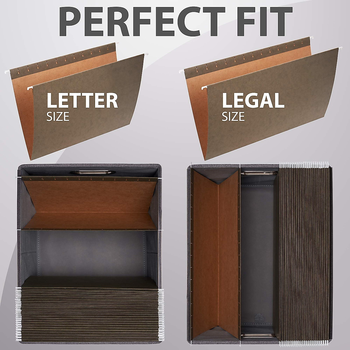 ZICOTO Decorative File Organizer Box Set of 2 - Collapsible Linen Filing Cabinets for Space Saving File Folder Storage - Easy Slide File Crates Store Your Hanging Files In Style