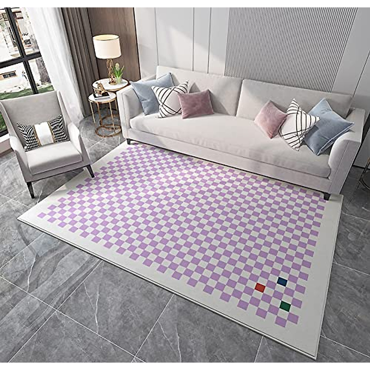 Livingart Modern Plaid Checkered LIM Purple Area Rug for Living Room Dining Room Bohemian Chic Lattice Geometric Pattern Playroom 6x9ft