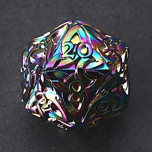 KakapopoTCG Endless Chaos Dice (Rainbow) D20 Dice with Celtic Knots Solid Metal Extra Large Extra Heavy for DND DnD5e TTRPG RPG Polyhedral Dice Bard Dice Sorcerer Wizard Dice