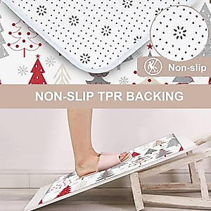 ArtSocket Bathroom Rugs and Mats Set 3 Piece, Christmas Trees Red Doodle Holly Absorbent Microfiber Memory Foam Bath Mat Machine Washable Bathroom Floor Mats