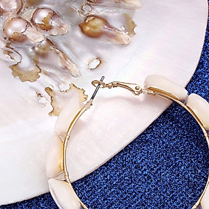 Hoop Earrings For Women Natural Cowrie Shell Beads Hoop Earrings Statement Stud Drop Earrings Bohemia Hawaii Wakiki Beach Jewelry (gold)
