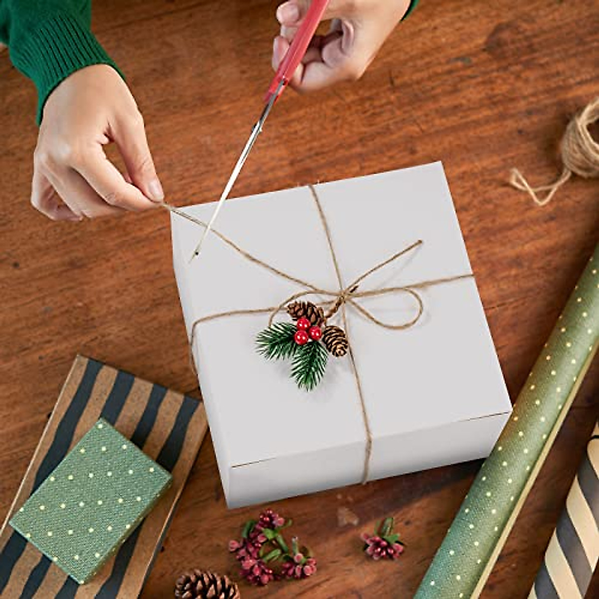 HLWDFLZ White Gift Boxes 12 Pack 8x8x4 Inches Paper Box, Gift Boxes with Lids, Wedding Present Box, Bridesmaid Proposal Box, Birthday Party Favor Box, Christmas Box with 66ft Twine and 12 clear stickers