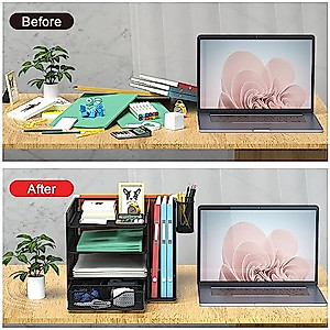 BOHDK Desk Organizer with Drawer and Pen Holder, 4-Tier Desk Organizers and Accessories, File Organizer for Workspace Office School Home