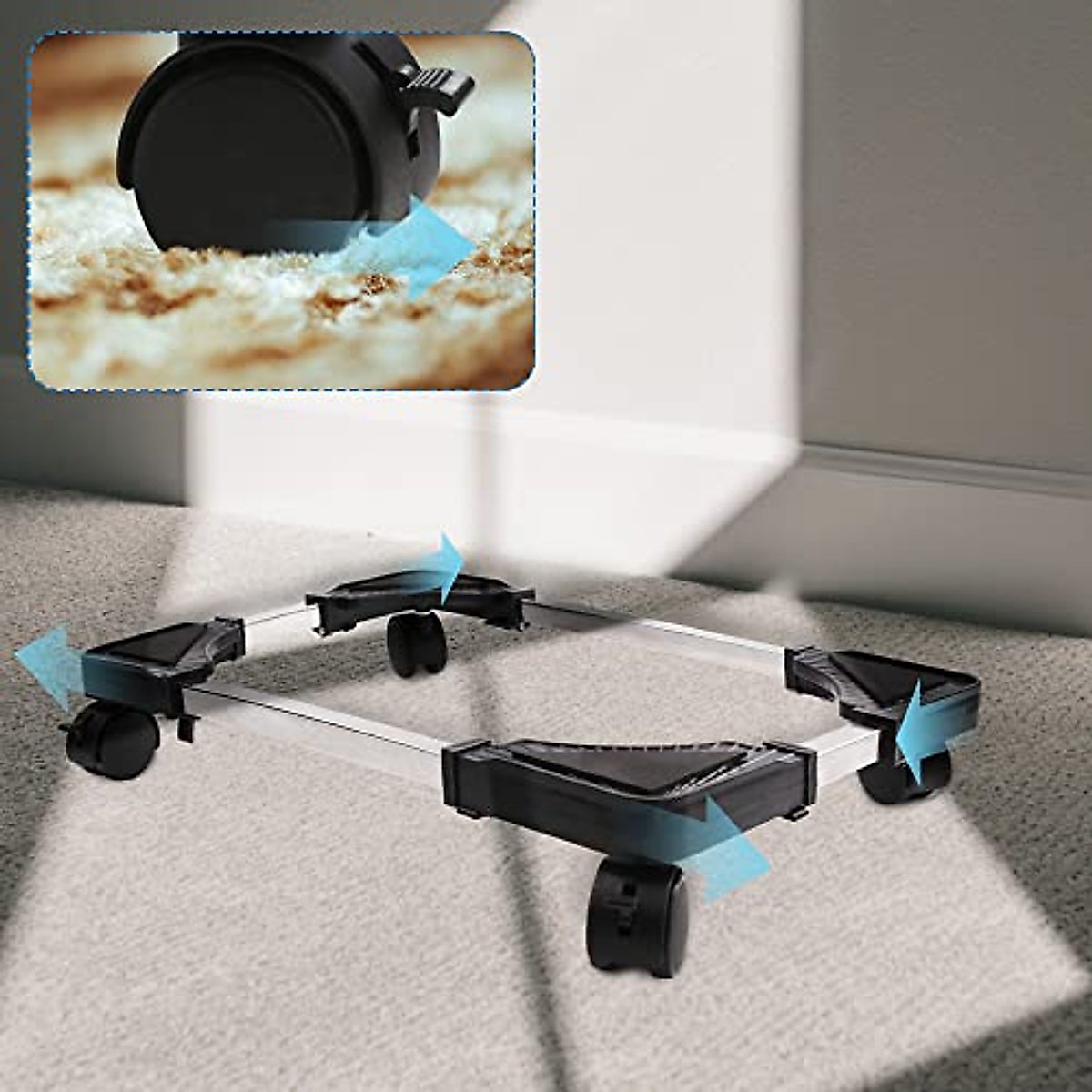 Computer Tower Stand CPU Holder Stand with 4 Mute Caster Wheels，CPU Stand for Gaming pc,Suitable for Most PC Brackets On The Carpet Floor (Black) (Black)