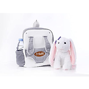 JiKeNi children's backpack, rabbit toy, boy and girl backpack, plush bag rabbit soft doll 10 inches (white)