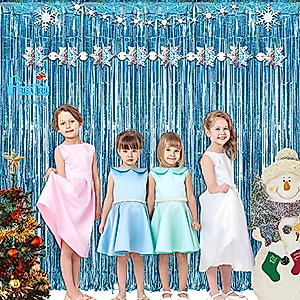 Blue Tinsel Curtain Party Backdrop - GREATRIL Foil Curtain Party Decor Photo Streamers Backdrop for Birthday/Baby Shower/Mermaid/Under The Sea/Ocean/Frozen Party Decorations - 1m x 2.5m - Pack of 2