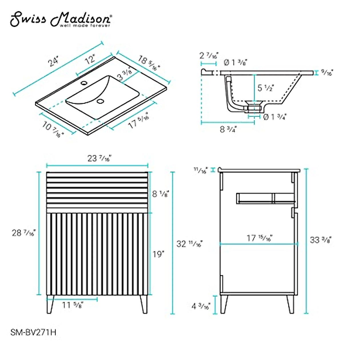 Swiss Madison - well made forever SM-BV271 Bathroom Vanity, Heather