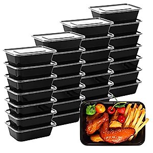 100 Pcs Plastic Meal Prep Containers 26 oz Microwavable Food Storage Containers Reusable Lunch Bowls with Lids Stackable Disposable Lunch Boxes 1 Compartment Bento Box, Dishwasher Freezer Safe, Black