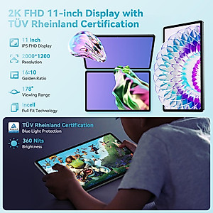 Headwolf 11 Inch Android Tablet, HPad3 Ultra 24GB RAM + 256GB ROM (TF 2TB) TÜV FHD 2K Display 2.2Ghz Octa Core G99 Gaming Tablet, 8MP+25MP Camera, 8500mAh Battery Fast Charge, 2.4G/5G WiFi+4G LTE