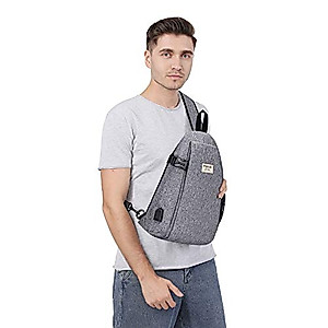 MOSISO Sling Backpack, Travel Hiking Daypack Folding Pocket Outdoor Rope Crossbody Shoulder Bag with USB Charging Port, Gray