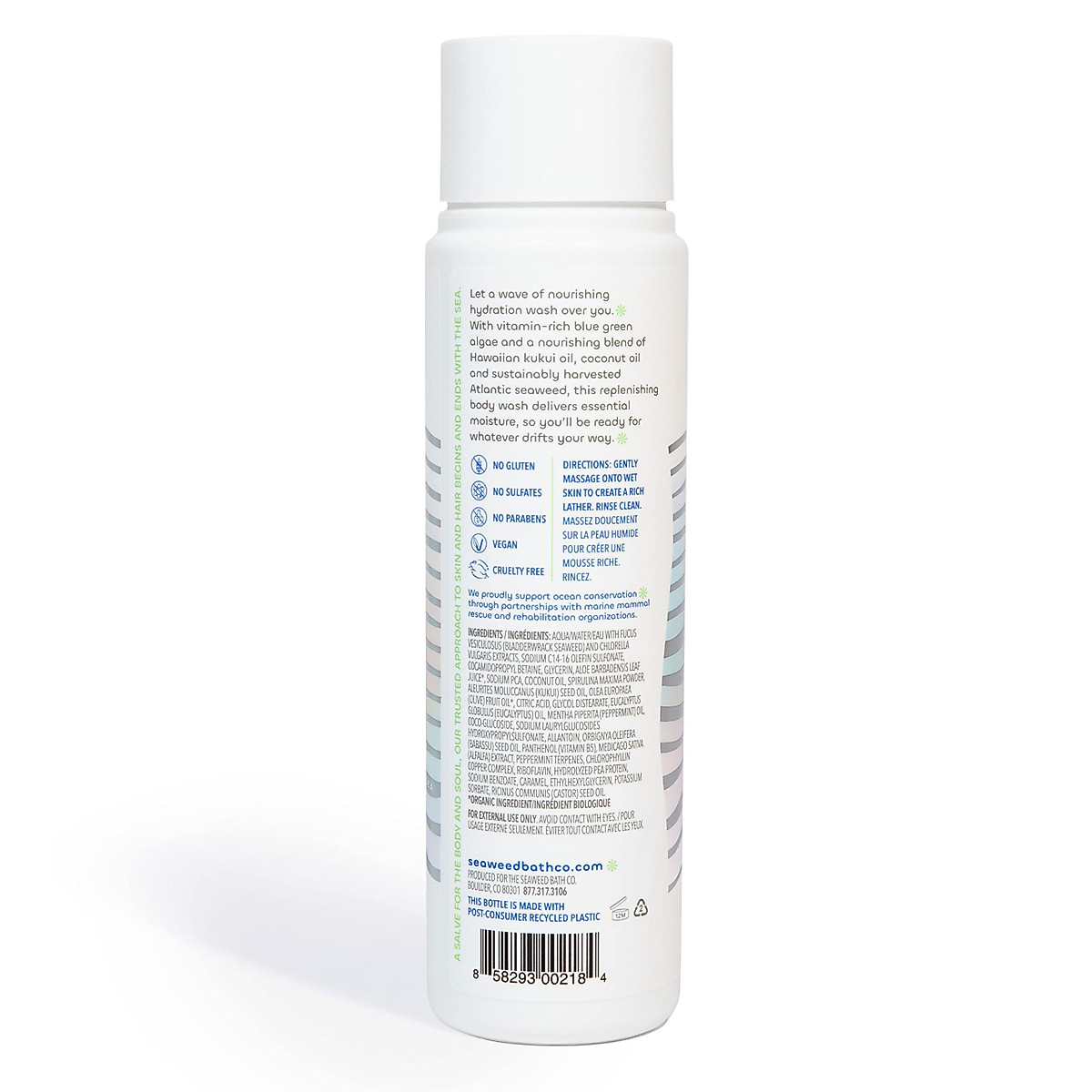 Seaweed Bath Co. Hydrate Body Wash, Eucalyptus Peppermint Scent, 12 Ounce, Shower Gel for Men & Women, Vegan, Paraben Free, Sulfate Free, Cruelty Free