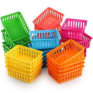 DEAYOU 24 Pack Classroom Storage Baskets, Small Plastic Baskets for Organizing, Colorful Storage Trays, Crayon Pencil Containers Organizer Bins for Desk, Drawer, Home, Office, 6.1"L x 4.7"W x 2.4"H