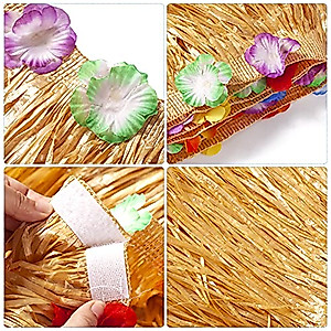 Hawaiian Luau Party Decorations, Tropical Party Decoration Set, Hawaiian Luau Grass Table Skirt with Palm Leaves Luau Flowers for Beach Summer BBQ Tikki Bar Hawaiian Theme Party