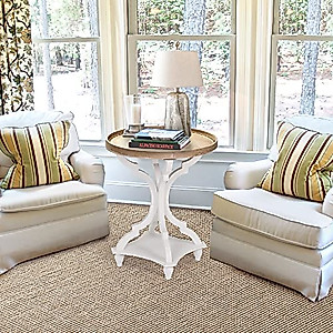 Wnutrees Farmhouse Round Accent End Table, Rustic Side Table Nightstands for Living Room Bedroom, Wood Tray Top, Handcrafted Finish, Set of 2, White