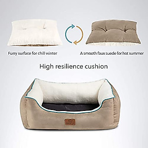 Bedsure Dog Beds for Large Dogs - Cat Beds for Indoor Cats, Rectangle Cuddle Large Medium Dog Bed Washable with Anti-Slip Bottom, 30 Inches, Camel