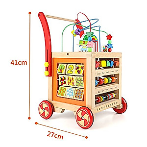 Gemileo Wooden Activity Cube Baby Push Walker for Kids Baby One 1, 2 Year Old Boy Gifts Toys Developmental Toddler Educational Learning Boy Toys 12-18 Months Bead Maze, First Birthday Gifts