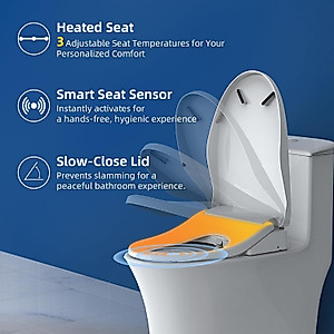 Electric Bidet Toilet Seat, Heated Toilet Seat Elongated with Instant Warm Water & Dryer, Feminine & Front Rear Wash, Wireless Remote, Self-Clean Nozzle, Slow Close Lid, Upgraded Silent ECO Child Mode
