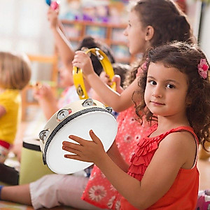 3 PCS Tambourine for Adults, Wooden Tambourine 6 Inch 7 Inch 10 Inch Hand Held Drum Bell Birch Metal Jingles Percussion Gift Musical Educational Instrument for Church, KTV Party