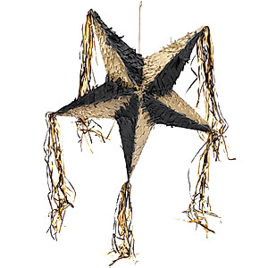 Auihiay Black Gold Star Pinata, Foldable Pinata for Boys and Girls, Fashion Star Pinatas for New Year, Birthday Party, Anniversary, Baby Shower, Mexican Taco Party