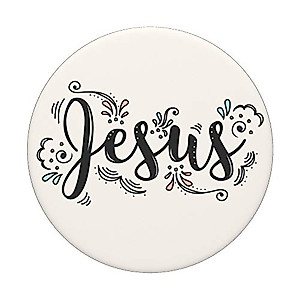 Black white vintage floral hand drawing Jesus Christian Gift PopSockets PopGrip: Swappable Grip for Phones & Tablets