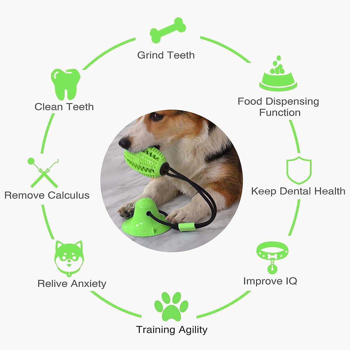 PrimePetPlay Suction Cup Dog Chew Puzzle Toy - Bite Resistant and Durable - Perfect for Aggressive Chewers - Dental Health and Interactive Play, Suitable for Small, Medium & Large Dogs, Green