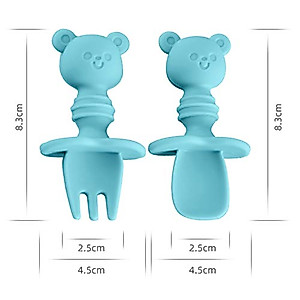 Baby Fork and Spoon Set, Silicone Self Feeding Utensil Easy Grip Toddler Cutlery Kit with Carry Case BPA-Free Anti-Choke for Infant Toddler Children First Led Training Weaning, 6-12 Month (Blue)