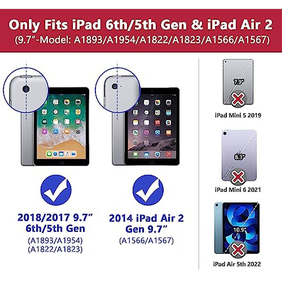 Grifobes for iPad 6th/5th Generation Cases 2018/2017, iPad Air 2 Case 2014 9.7 inch, Heavy Duty Shockproof Rugged Protective iPad 5 6 Gen 9.7" Case with Stand for Kids Boys Children (Red+Blue)