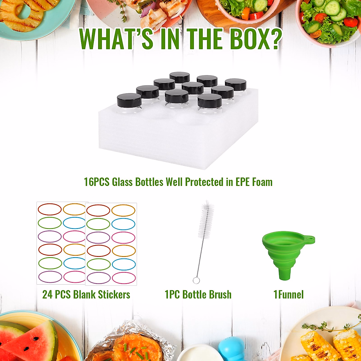 4oz Ginger Shots Bottles 16Pack- Portable Leakproof 4 oz Glass Jars with Lids- Glass Juice Shot Bottles with Caps for Wellness Shot(4 fl. oz, Set of 16)