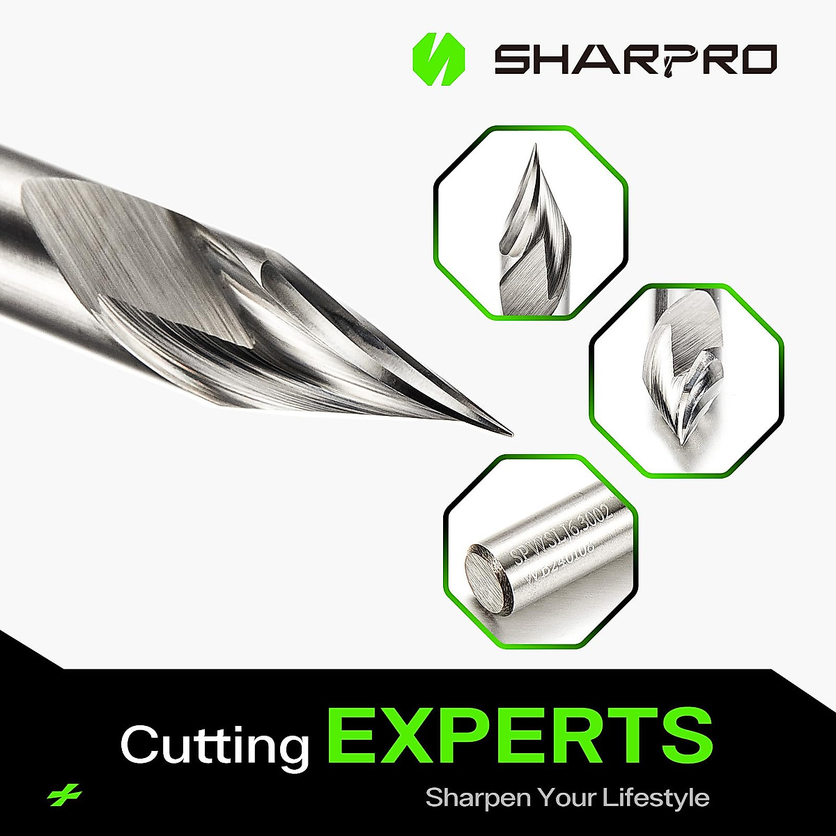 SHARPRO Chamfer End Mill V Groove O Flute Spiral Router Bit 30 Degree 1/4 Inch Shank CNC Carbide V-bit for Engraving and Chamfering Lettering, Ideal for Wood, Plywood, MDF, PVC and Acrylic