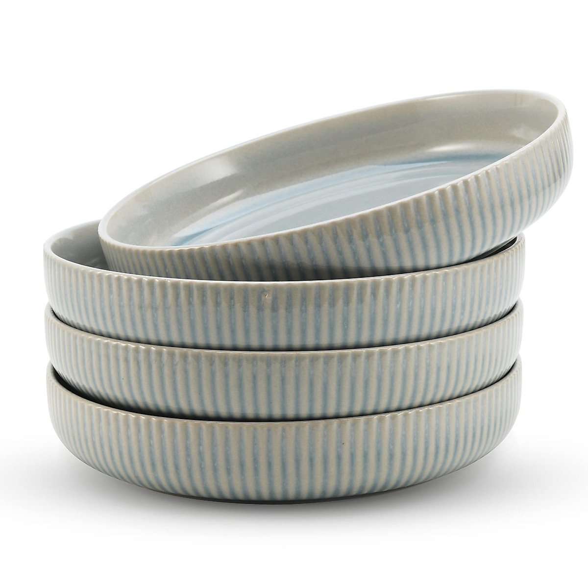 American Atelier 9-Inch Pasta Bowl (Set of 4) - 42 oz Unique Porcelain Dinner Bowls - Versatile Modern Dinnerware for Salads, Soups, Special Occasions & Casual Dining (Light Blue)