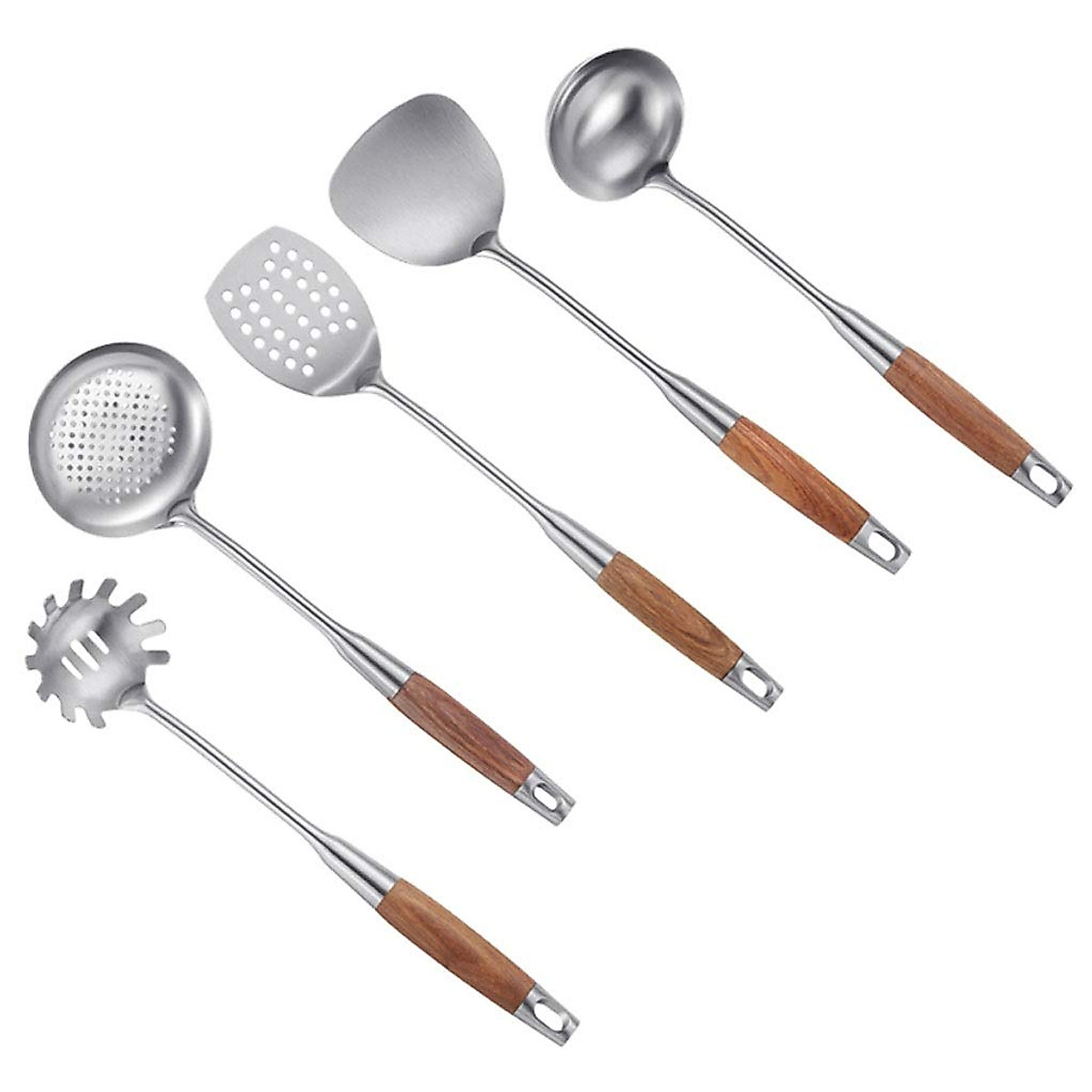 5-Piece Cooking Kitchen Utensil Set Kitchen Tool Set,304 Stainless Steel, Wood Handle, Kitchenware Accessory