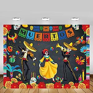 MEHOFOND 7x5ft Day of The Dead Backdrop Mexican Fiesta Sugar Skull Flowers Photography Background Vinyl Dia De Los Muertos Marigold Dress-Up Party Supplies Banner Table Decoration Photobooth Props