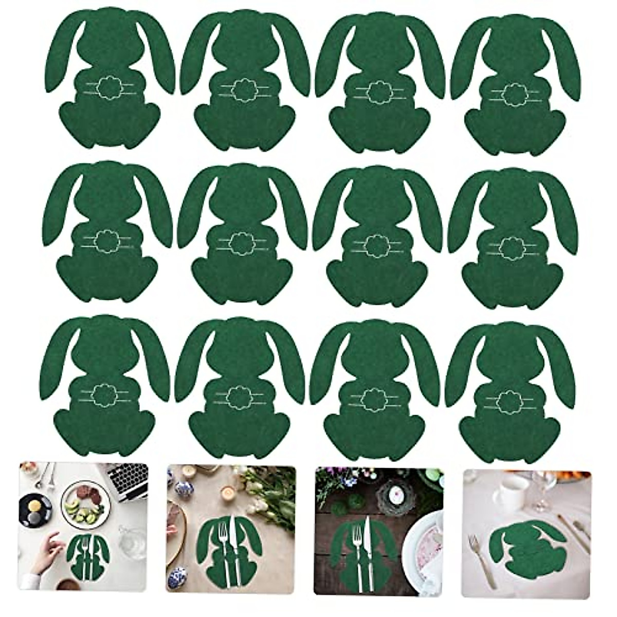 DOITOOL 12pcs Rabbit Tableware Set Silverware Pouches Burlap Cutlery Fork Bag Easter Fork Holder Bunny Cutlery Holder Easter Silverware Holder Easter Rabbit Non-woven Fabric Sleeve Desktop
