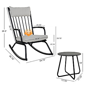 Grand patio 3-Piece Outdoor Rocking Chair Set, Steel Rocking Chairs with Cushions and 18-inch Round Side Table, Outdoor Bistro Set for Patio Porch Deck, Black