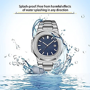 BARAMON Wrist Watches for Men, Nautilus Stainless Steel Quartz Movement Date Luxury Style Men's Luminous Hands Casual Business Watches