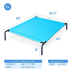 BRIKY Extra Large Elevated Dog Bed, Outdoor Raised Dog Cot Bed, Green Portable Pet Beds with Cooling Washable Mesh XL