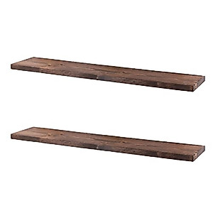 PIPE DECOR Restore Solid Wood Floating Shelves, 36 Inch Length Set of 2 Premium Rustic Pine Boards for Bedroom, Living Room, Kitchen and More, Trail Brown Finish