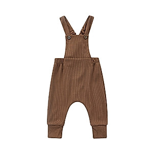 Karuedoo Newborn Baby Girls Boys Ribbed Overalls Solid Halter Backless Jumspuits Overalls Strap Suspender Pants Outfits (Brown, 12-18 Months)