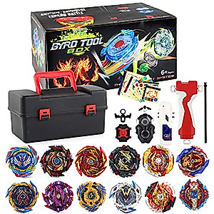BeyBtatle Burst Gyro Toy Set 12 Spinning Tops 1x Launcher LR Left Right Spin DB Layer System and 1 Two-Way Transmitter Metal Fusion Attack Top Battling Game with Portable Box Gift for Ages 6+