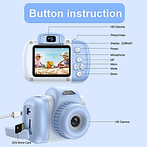 Goopow Mini Kids Camera Toys for 3 4 5 6 7 8 Year Old Girls Boys, Toddler Children Digital Video Camcorder Camera, Best Chritmas Birthday Festival Gift for Kids - 32G SD Card Included NK-Lightblue