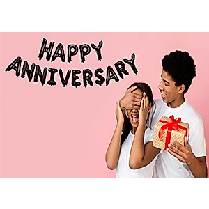 Black Happy Anniversary Balloons,Happy Anniversary Party Decorations 16Inch
