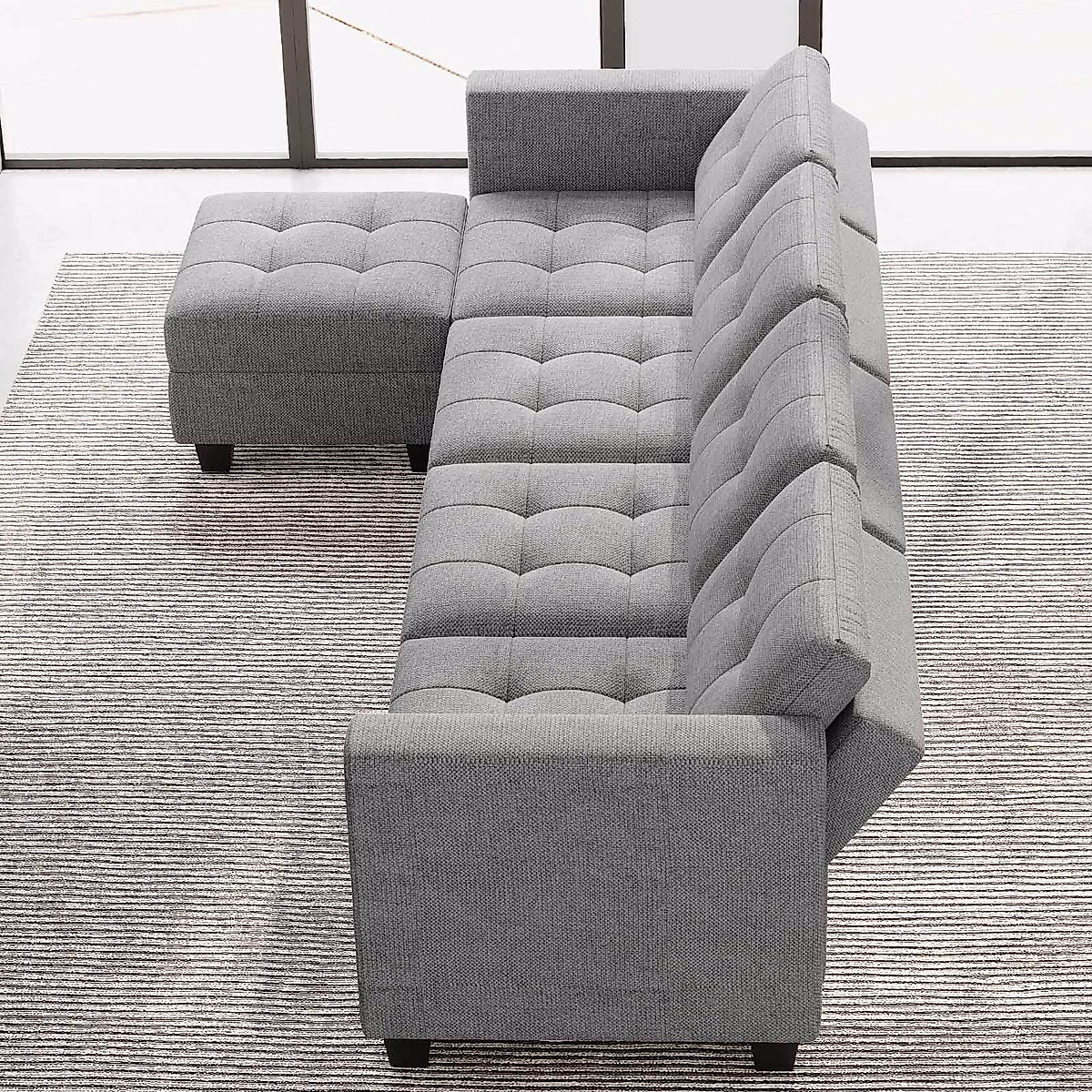 Belffin Light Grey L Shape 5-Seat Modular Sectional Sofa with Storage, Reversible Chaise, Adjustable Backrest, Cotton & Polyester