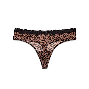 Smart & Sexy Women's Lace Trim & Mesh Panty 2 Packs Sexy Thongs & Cheeky Bikinis, Classic Leopard/Black Hue Thong, 6