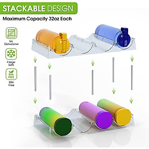 DWWFCC Large Water Bottle Organizer for Cabinet w 8 Hooks - Stackable Clear Bottle Storage Organizer, Acrylic Plastic Tumbler Travel Mug Cup Organizer Holder Wine Rack for Countertop-2oz to 32oz
